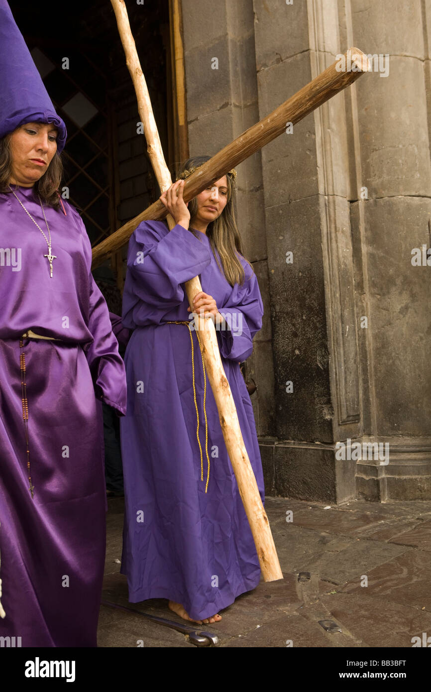 South America, Ecuador, Pinchincha Province, Quito. Procession during ...