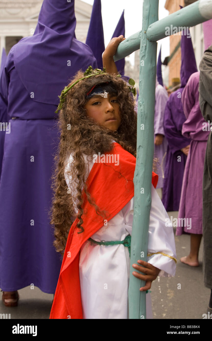 South America, Ecuador, Pinchincha Province, Quito. Procession during ...