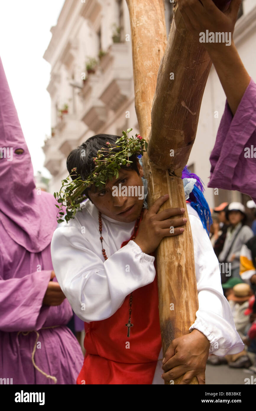 South America, Ecuador, Pinchincha Province, Quito. Procession during ...