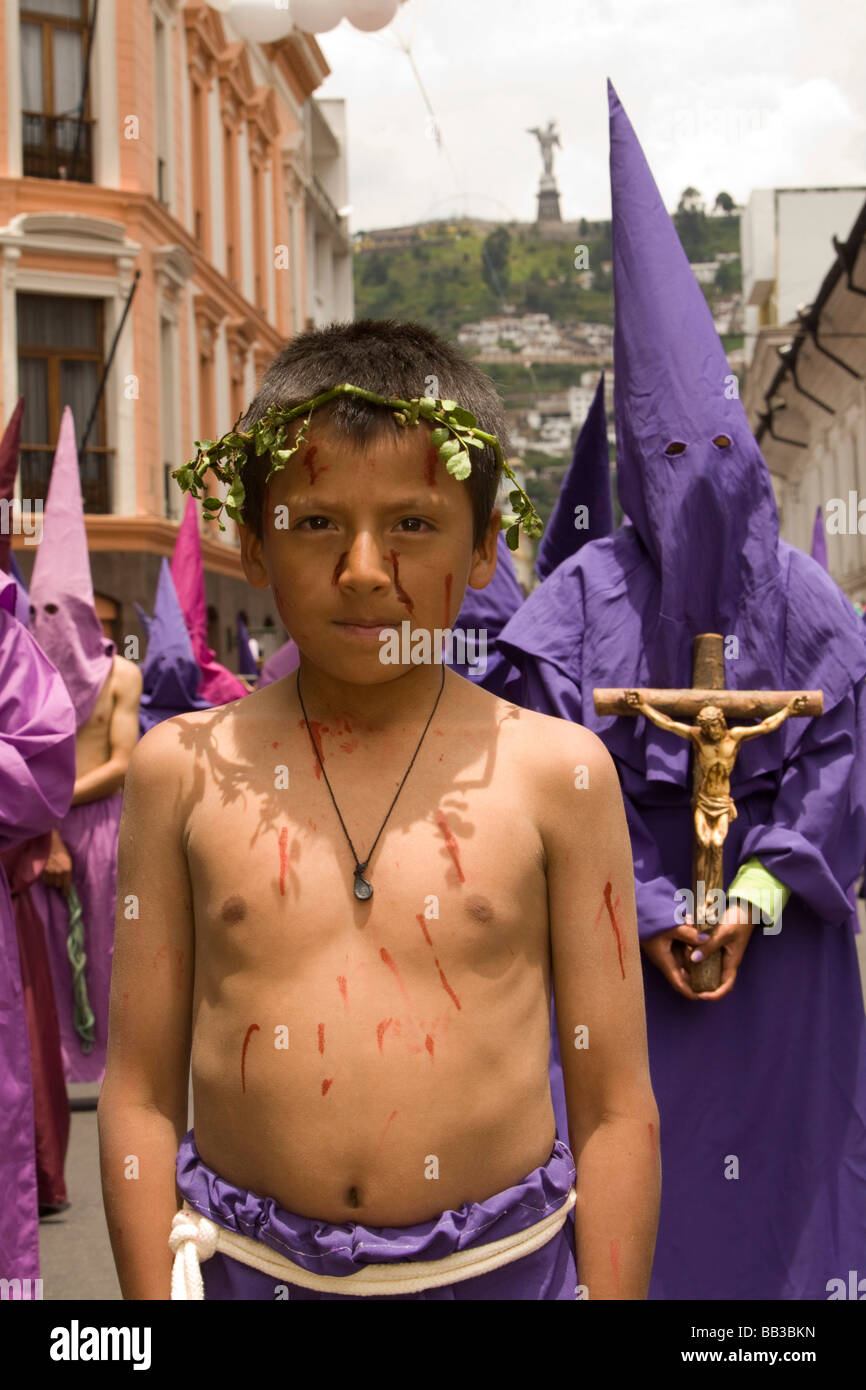 South America, Ecuador, Pinchincha Province, Quito. Procession during ...