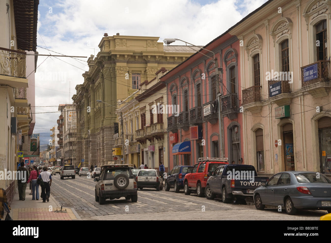 South America, Ecuador, Riobamba, street with traditional colonial ...