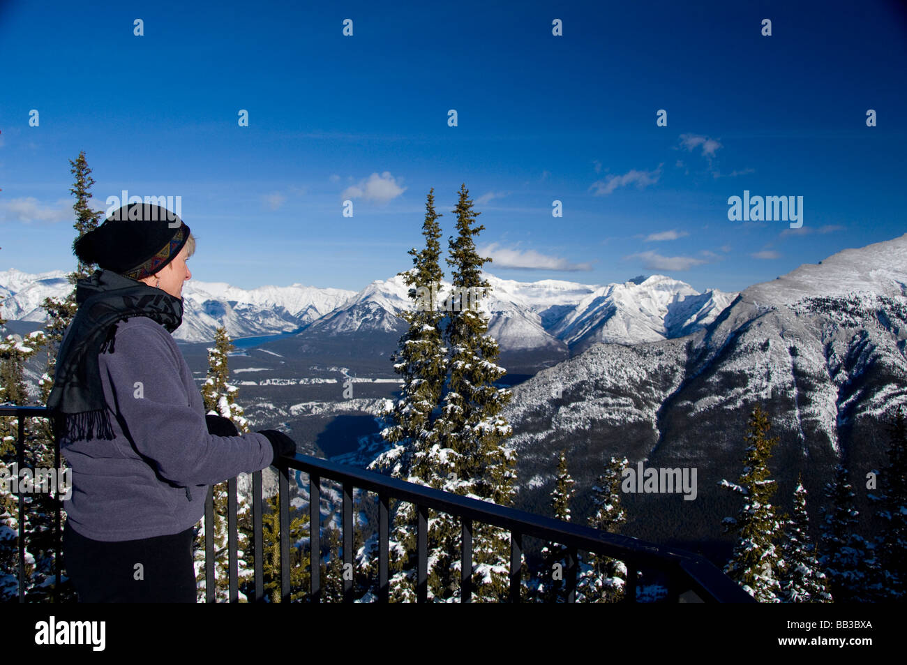Canada, Alberta, Banff. Views of the Bow Valley from the summit of ...