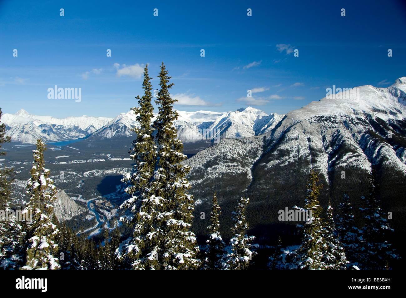 Canada, Alberta, Banff. Views of the Bow Valley from the summit of ...