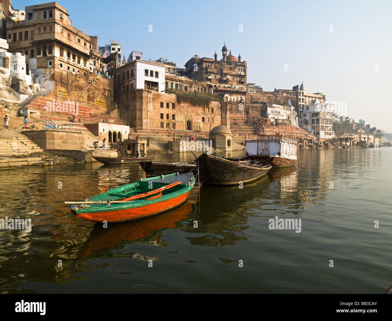 Boats and Varanasi cityscape; India Stock Photo - Alamy