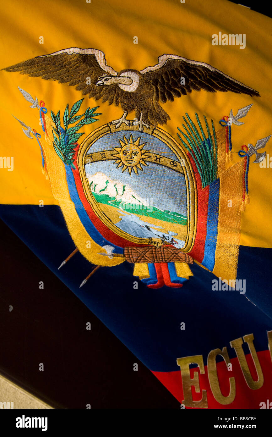 South America, Ecuador, Pichincha province, Quito. National flag of ...