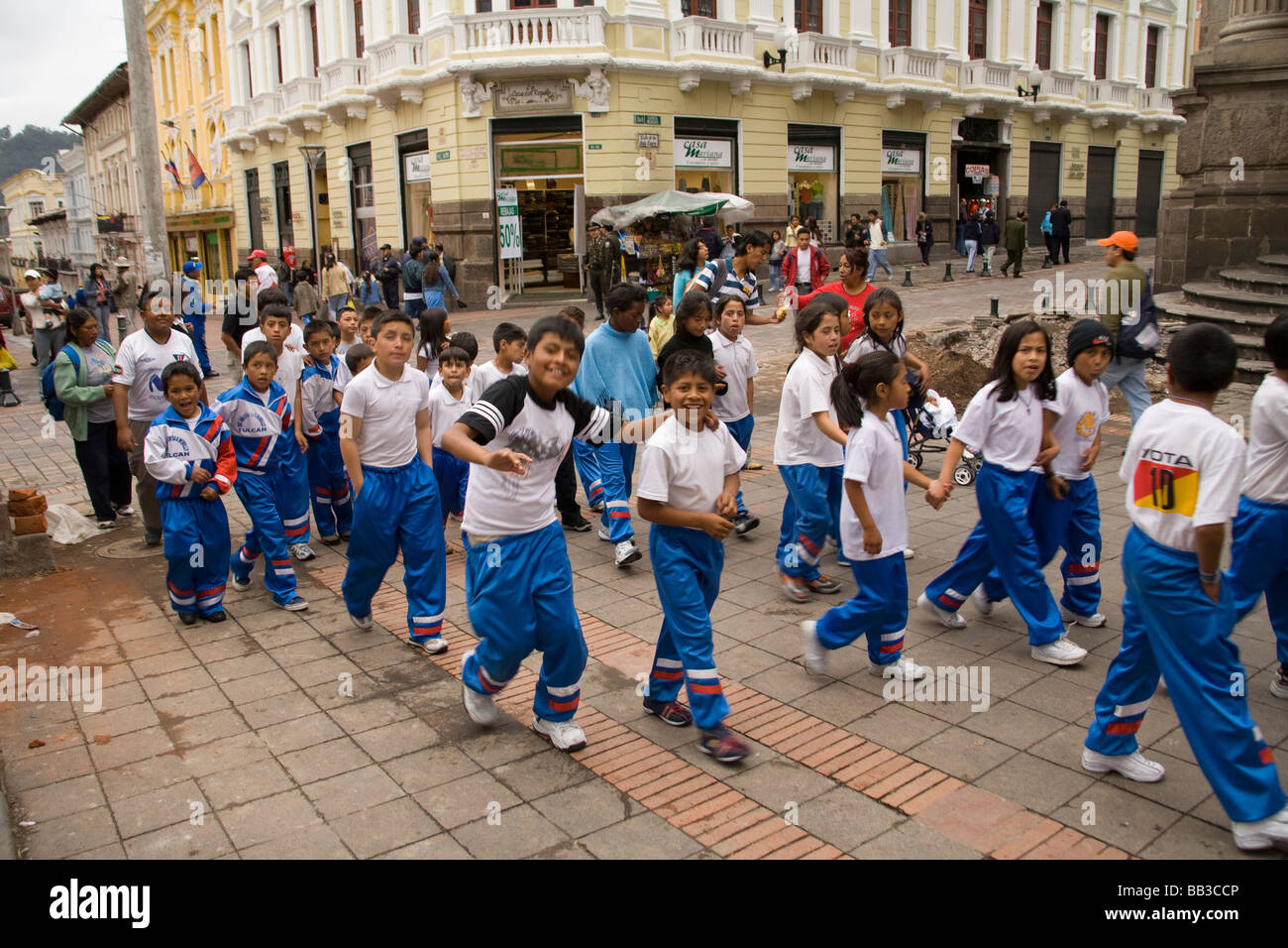 South America, Ecuador, Pichincha province, Quito. School children ...