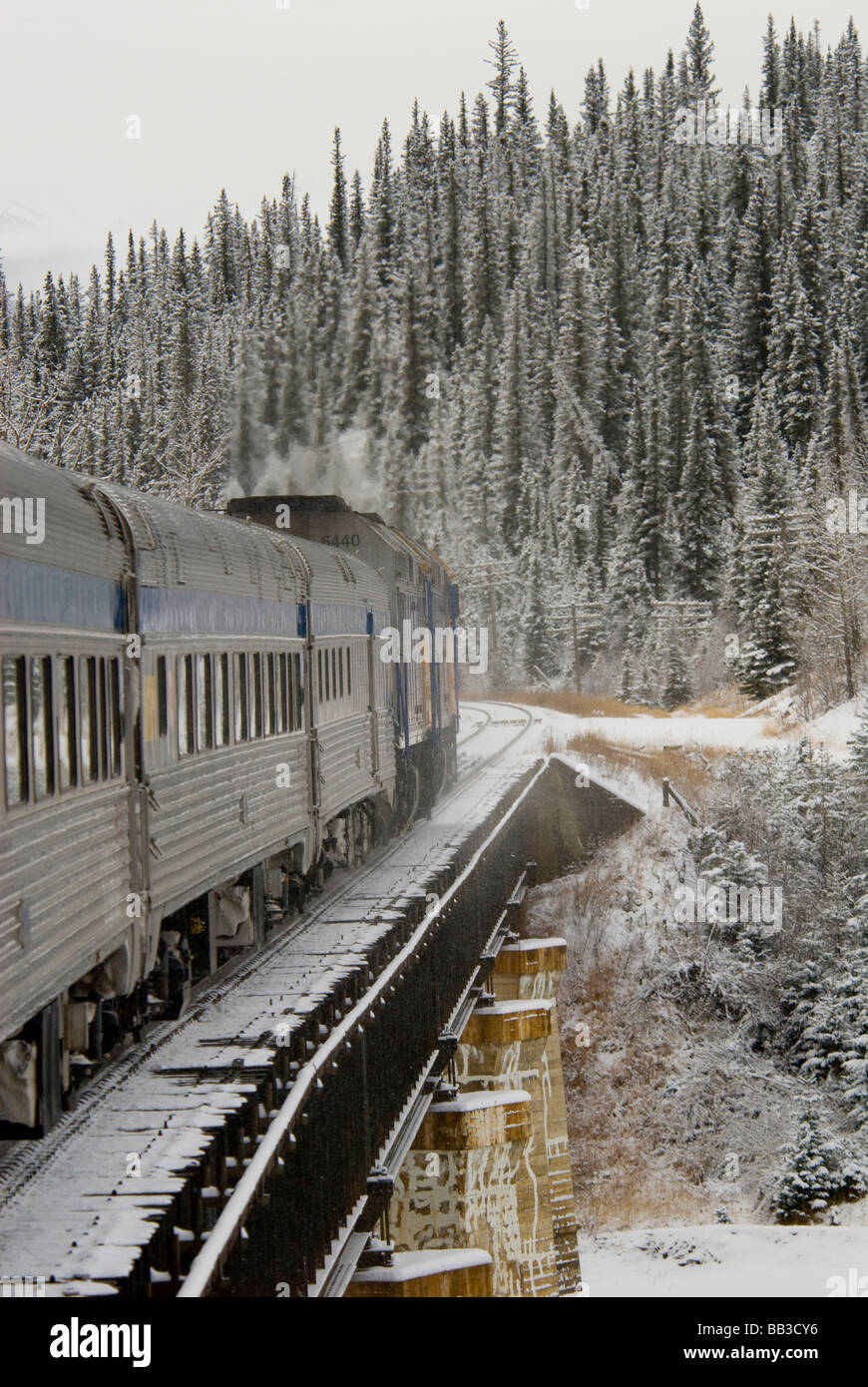 Canada, Alberta. VIA Rail Snow Train between Edmonton & Jasper Stock ...
