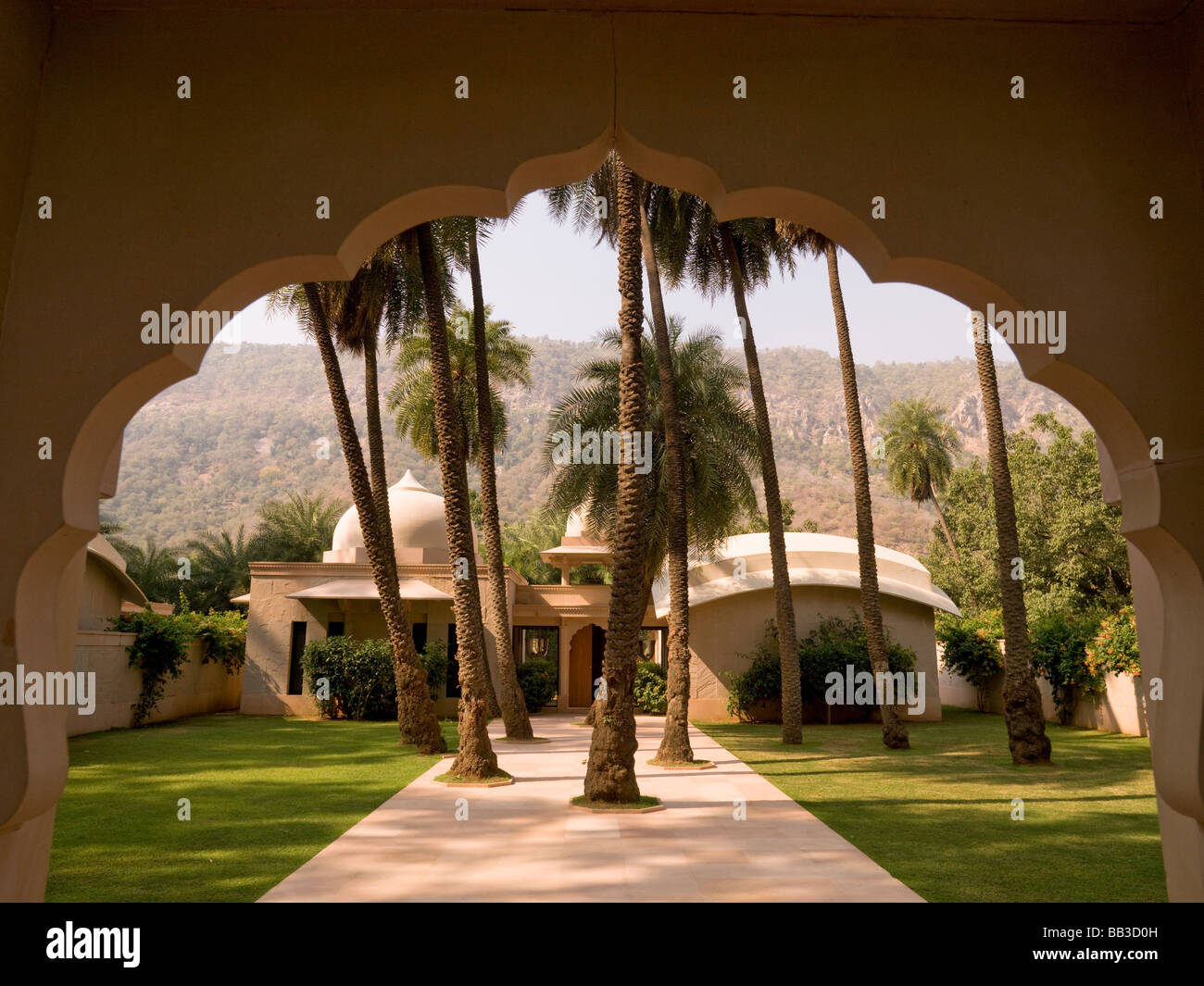 Courtyard with palm trees; Aravalli Hills of Rajasthan, India Stock ...