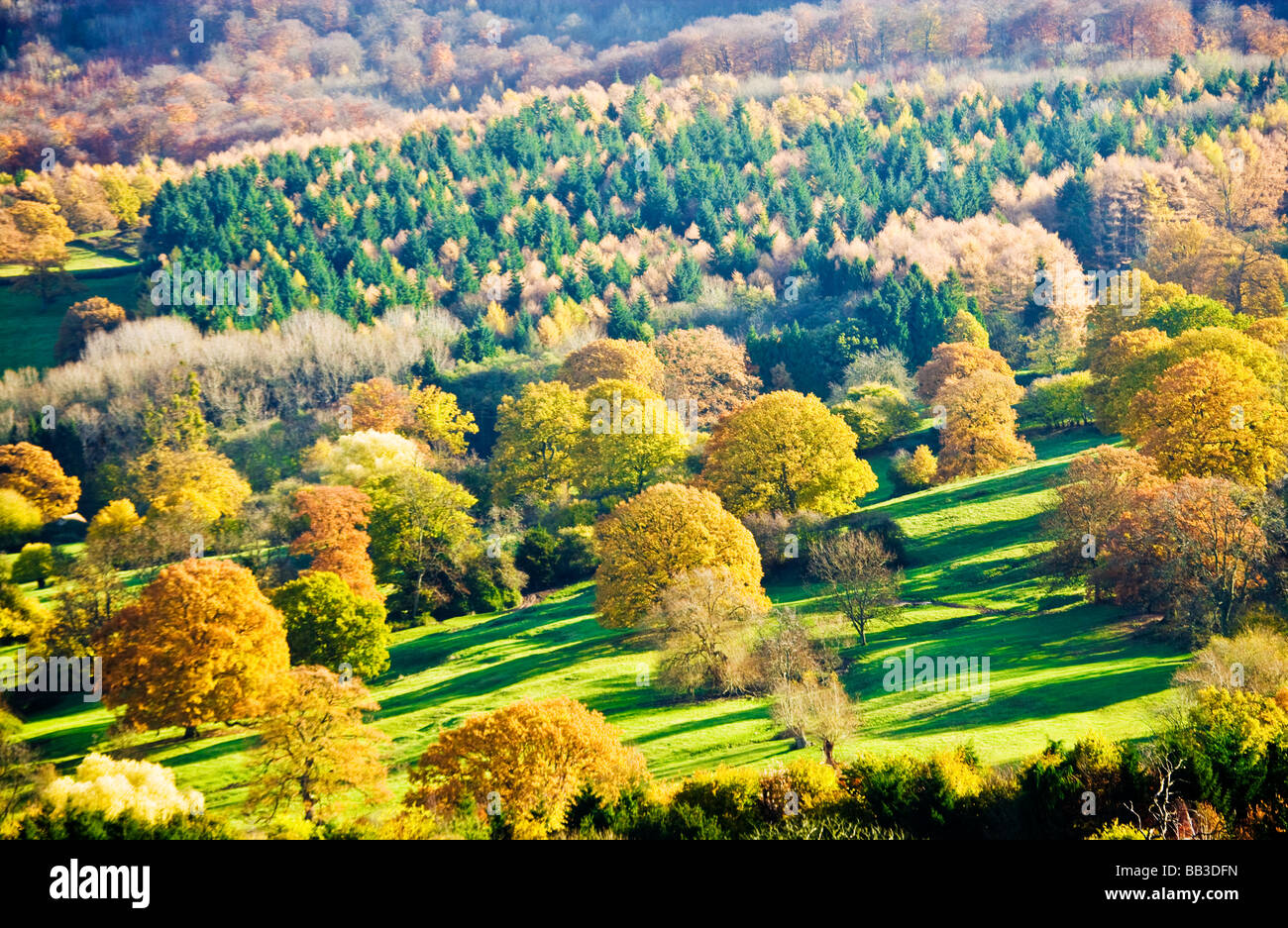 Autumn view across the Cotswold countryside in Gloucestershire England ...