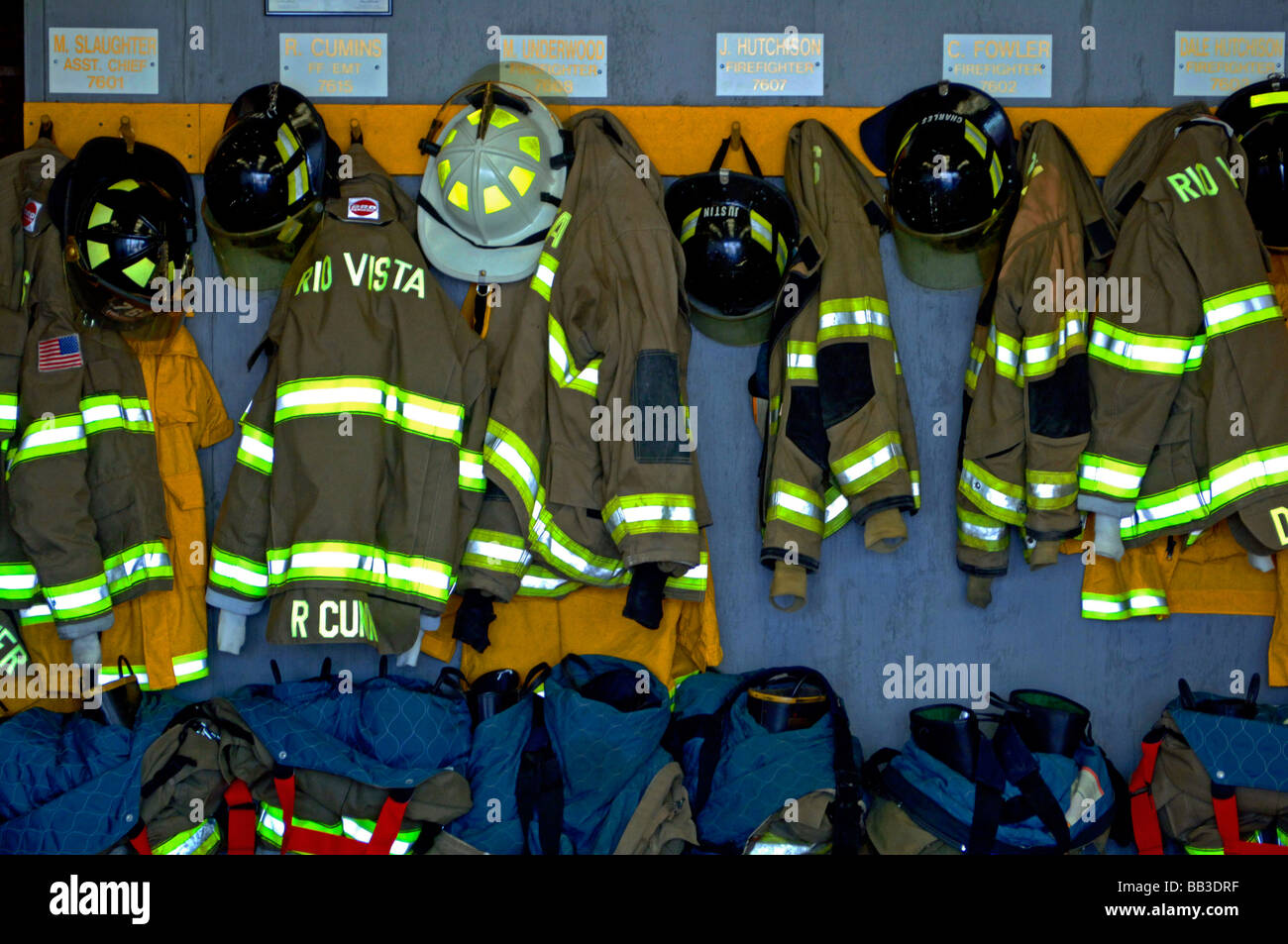 Modern fire fighting equipment hangs in wait of the next emergency and ...