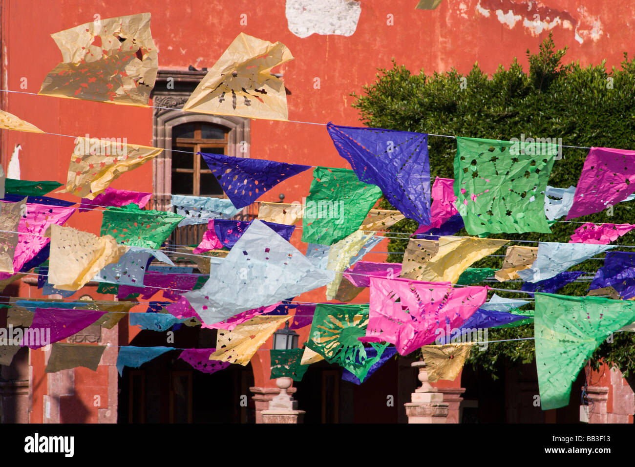 Mexico, San Miguel de Allende. Banners decorate the main square to ...
