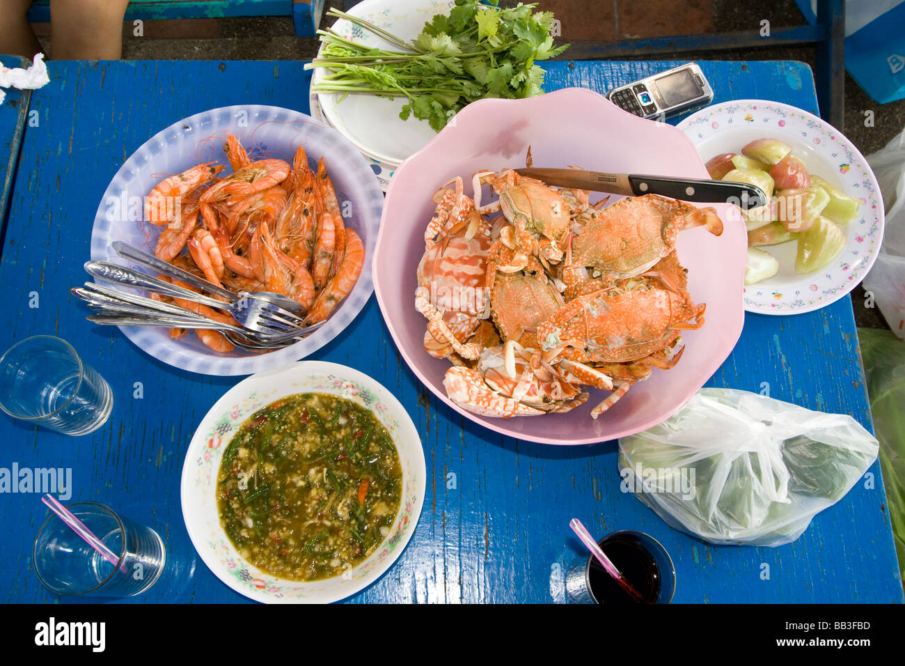 Common Thai food, Bang Saen, near Pattaya, Northern Gulf of Thailand, 2 ...