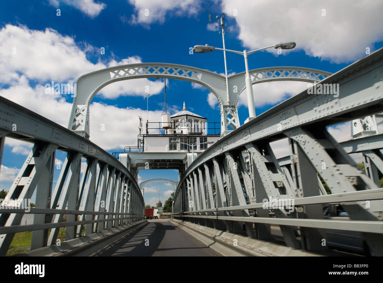 photograph of Cross Keys road and rail bridge over the river Nene Stock ...