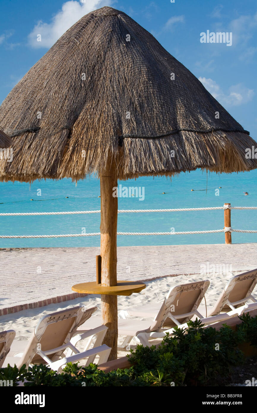 N.A., Mexico, Quintana Roo, Cancun. A palapa, made from authentic palm ...