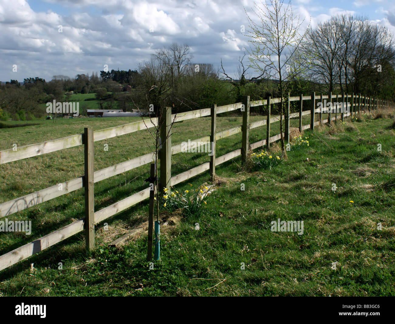 a fence with fields behind Stock Photo - Alamy