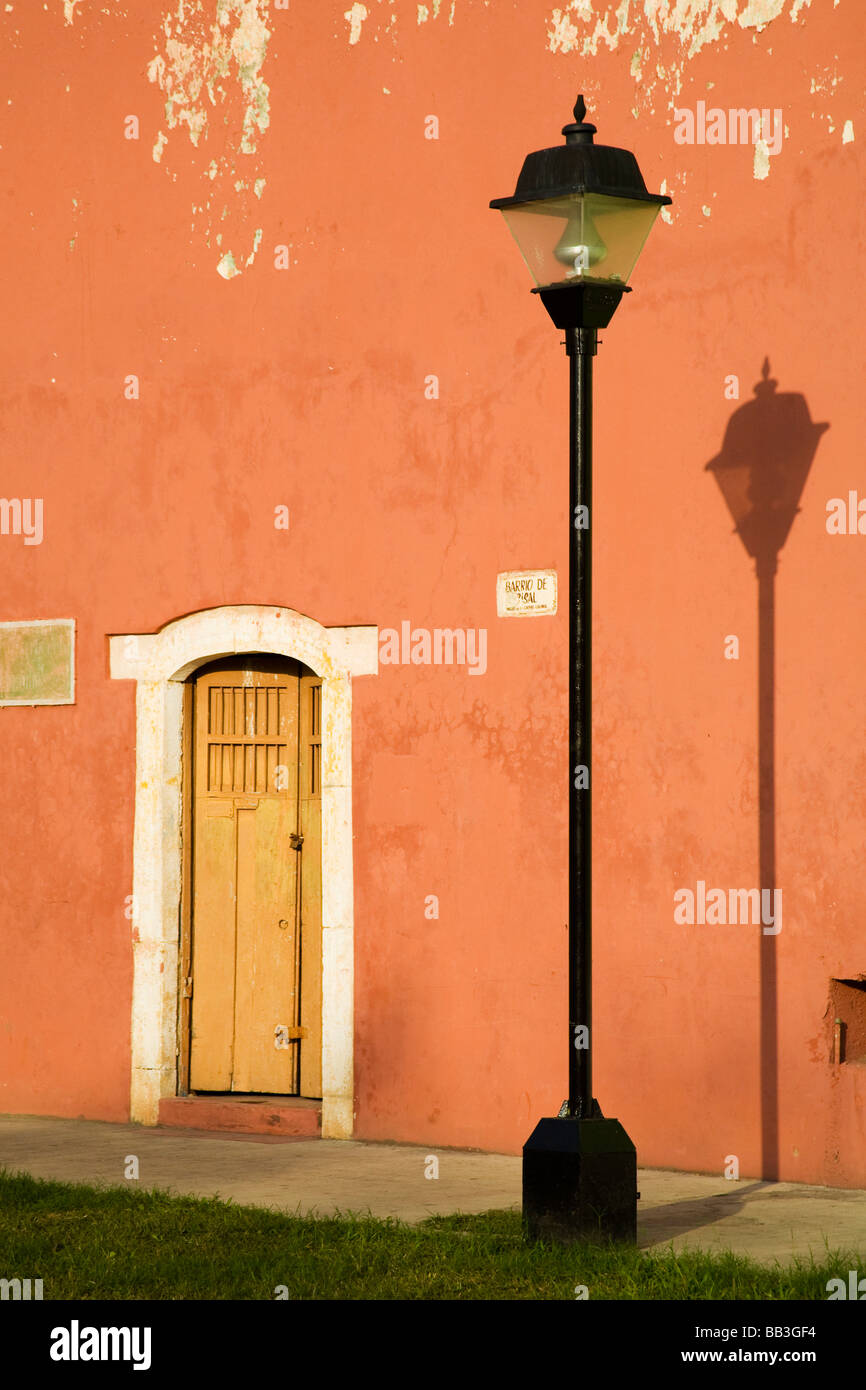 North America, Mexico, Yucatan, Valladolid. Lamppost and doorway in the ...