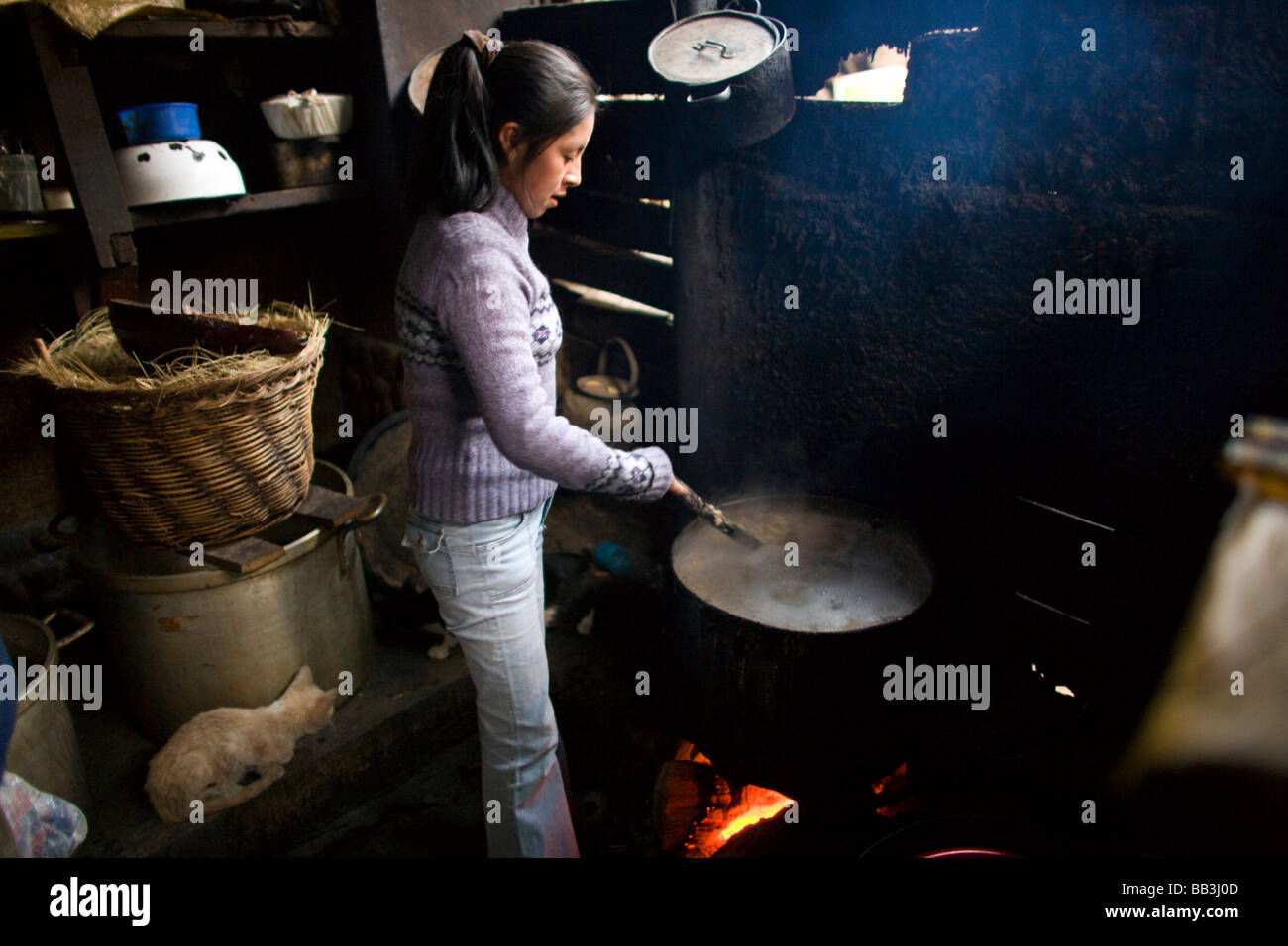 Girl cooking in her home, Ollantayambo, Peru Stock Photo - Alamy
