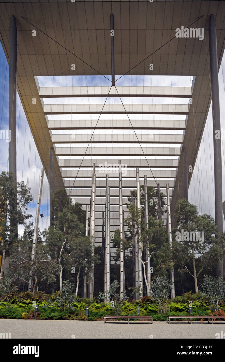 The modern steel and glass canopy over the Milarri Garden in Melbourne ...