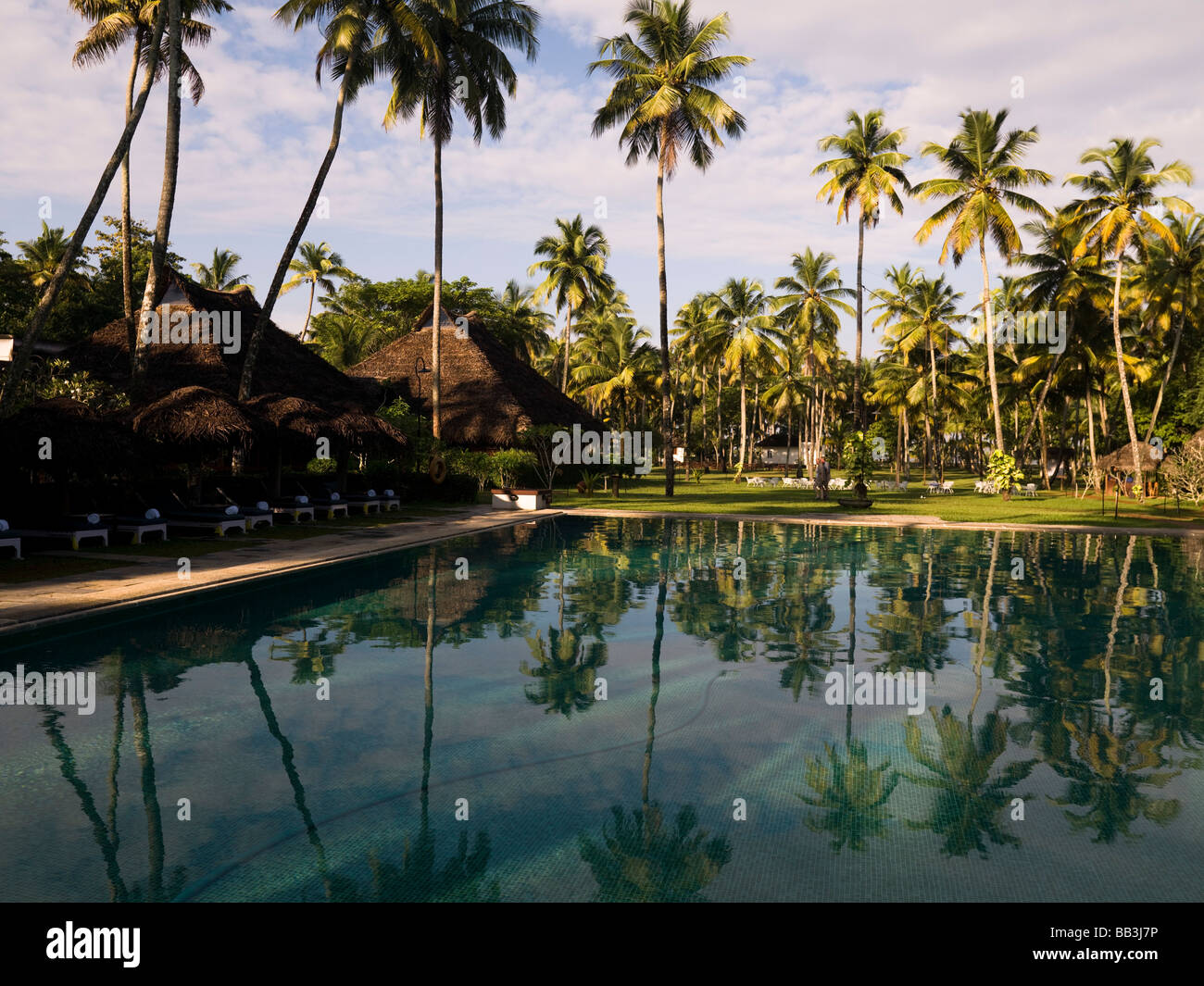 Bungalows and swimming pool; Marari Beach, Alleppey, Kerala, India ...