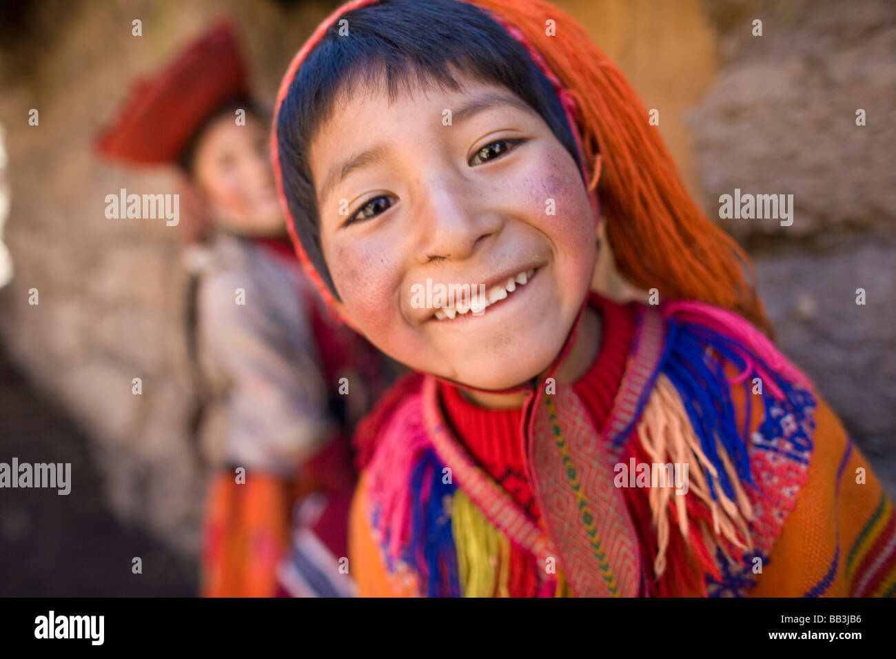 Young boy wearing traditional everyday clothing, Ollantayambo, Peru ...