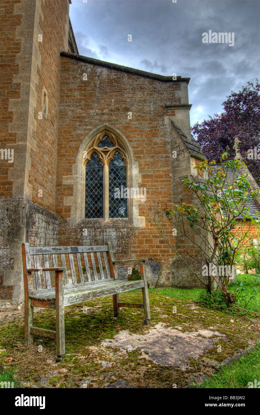 Bench outside church hi-res stock photography and images - Alamy