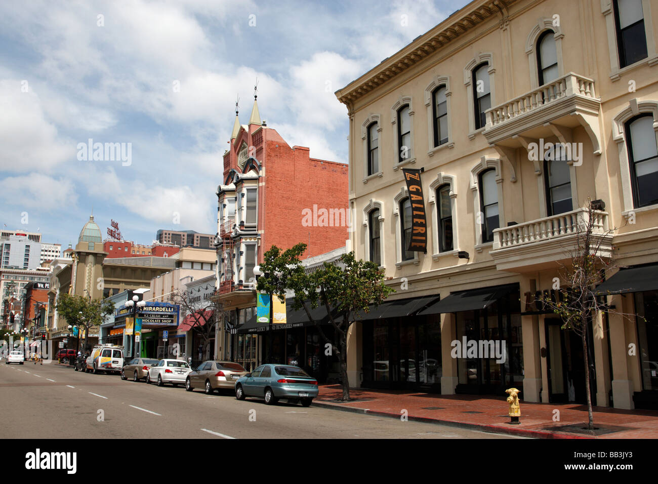 view along 5th avenue with the famous yuma building gaslamp quarter san ...