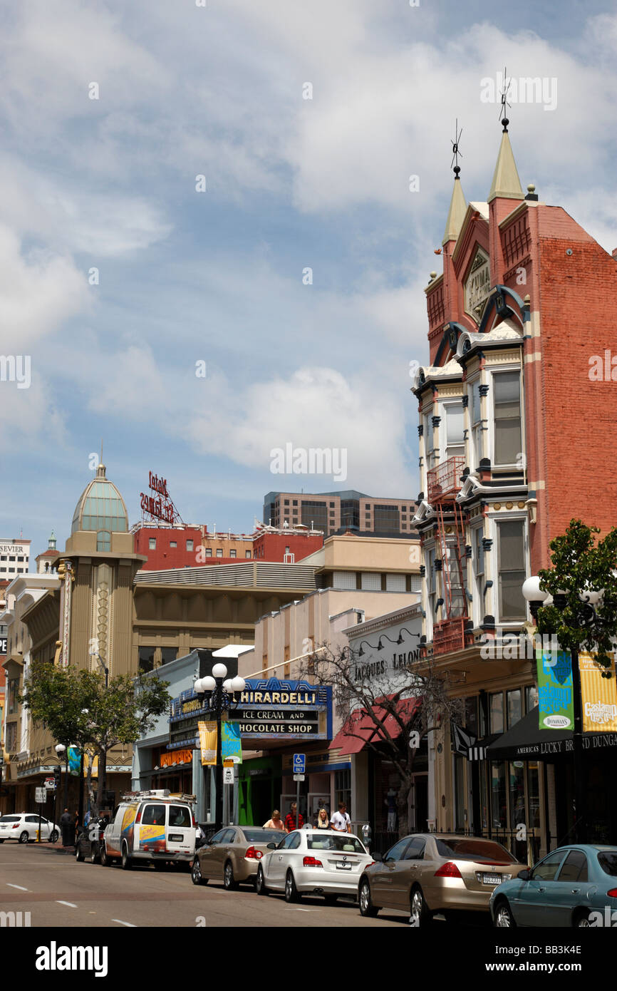 view along 5th avenue with the famous yuma building gaslamp quarter san ...