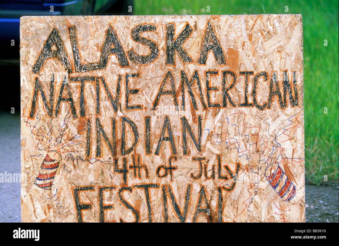 North America, USA, Alaska, Anchorage. Sign promoting Native American ...
