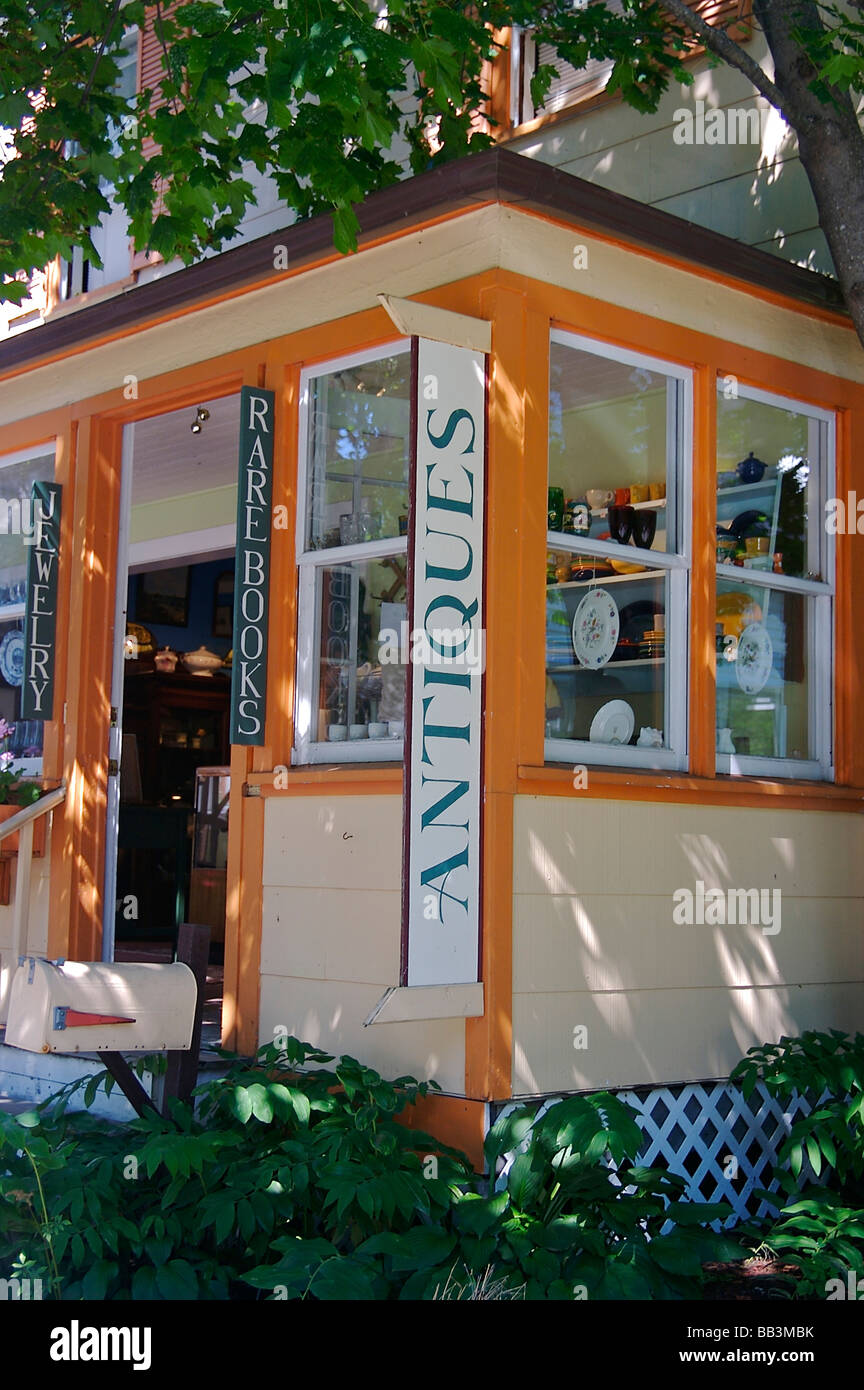 North America, USA, Maine, Bar Harbor. A Bar Harbor shop with bright ...