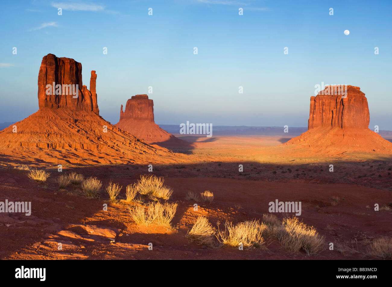 USA, AZ, Full Moon Over Merrick Butte and the Mittens in Monument ...