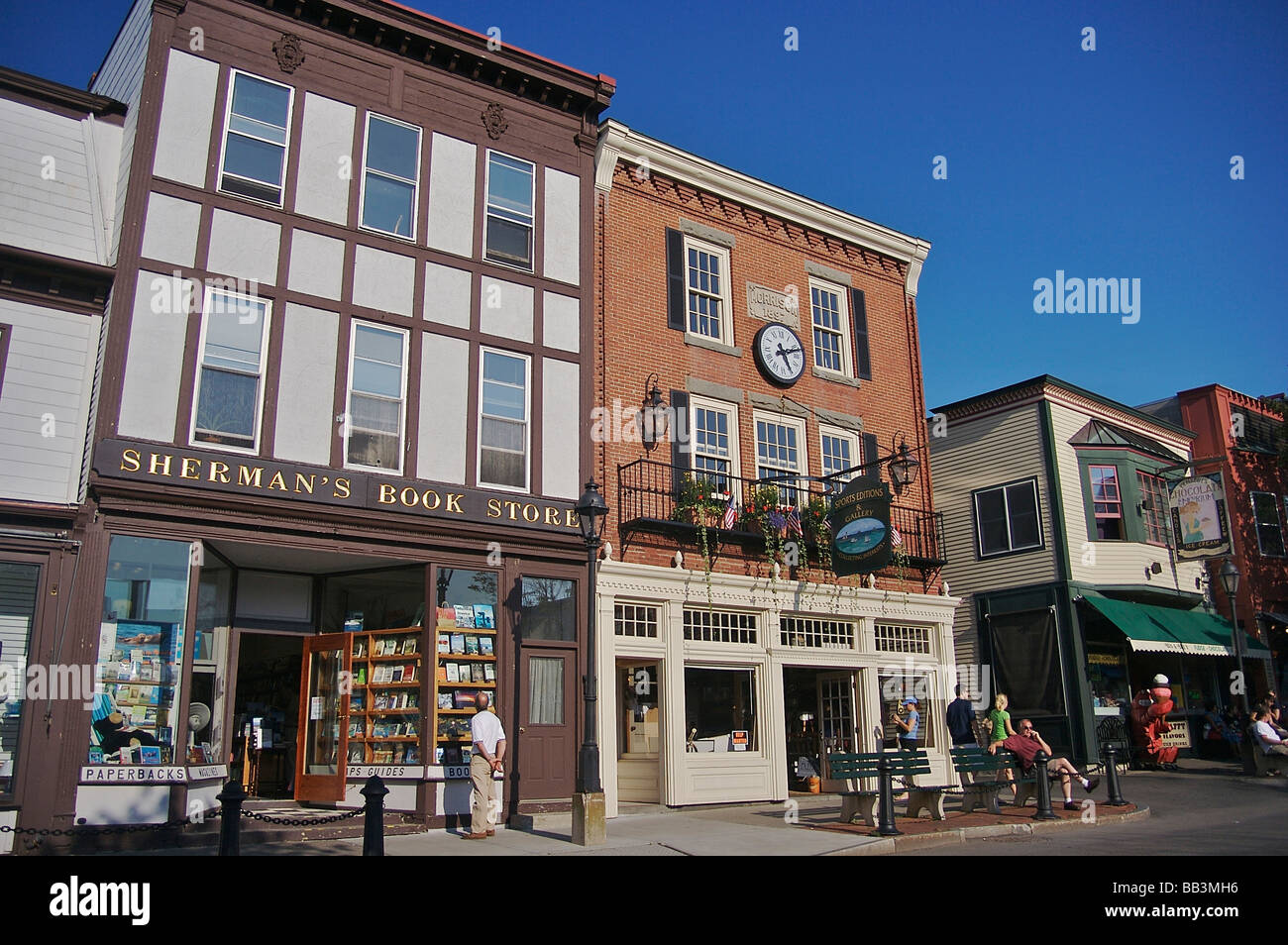 North America, USA, Maine, Bar Harbor. Shops in downtown Bar Harbor ...