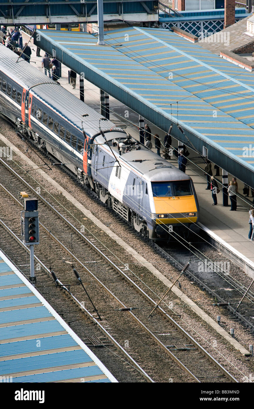Ariel view of the Railway Station at Doncaster showing platforms, track ...