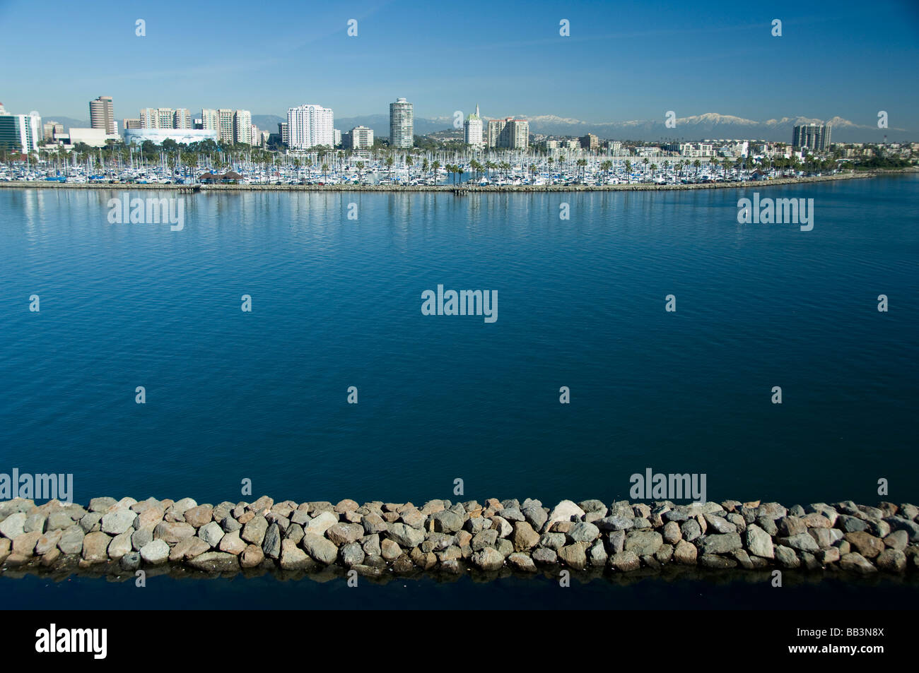California, Long Beach. Skyline views of the port area of Long Beach ...