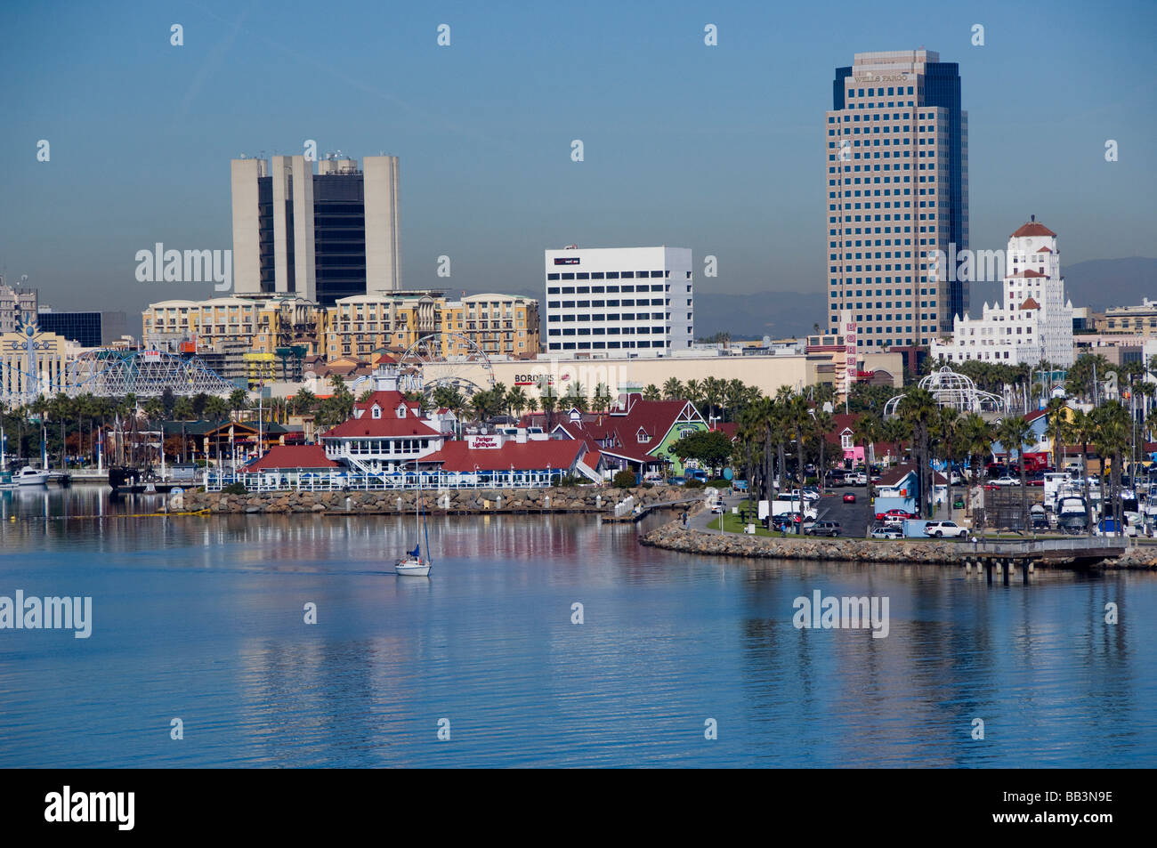 California, Long Beach. Skyline views of the port area of Long Beach ...