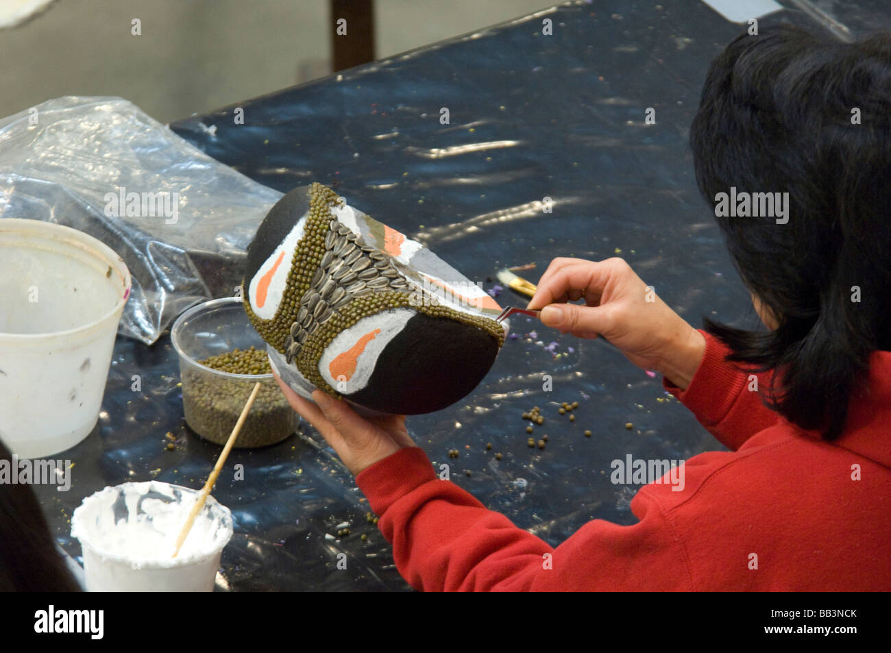 California Pasadena. Tournament of Roses Pre-parade float decorating ...