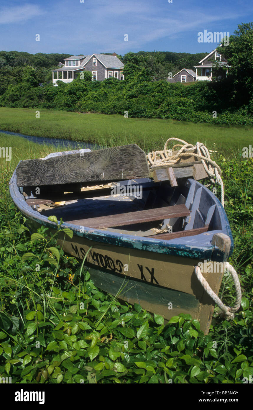 Rowboat in field in Menemsha, Martha's Vineyard, MA Stock Photo - Alamy