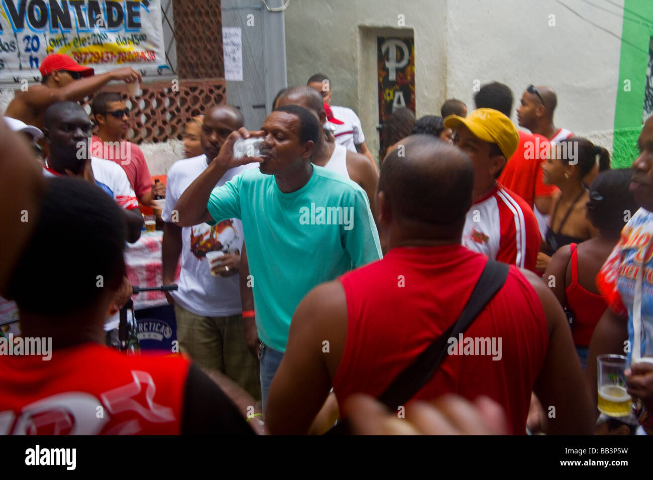 A samba party in an alley of Dona Santa Marta favela shantytown in RIo ...