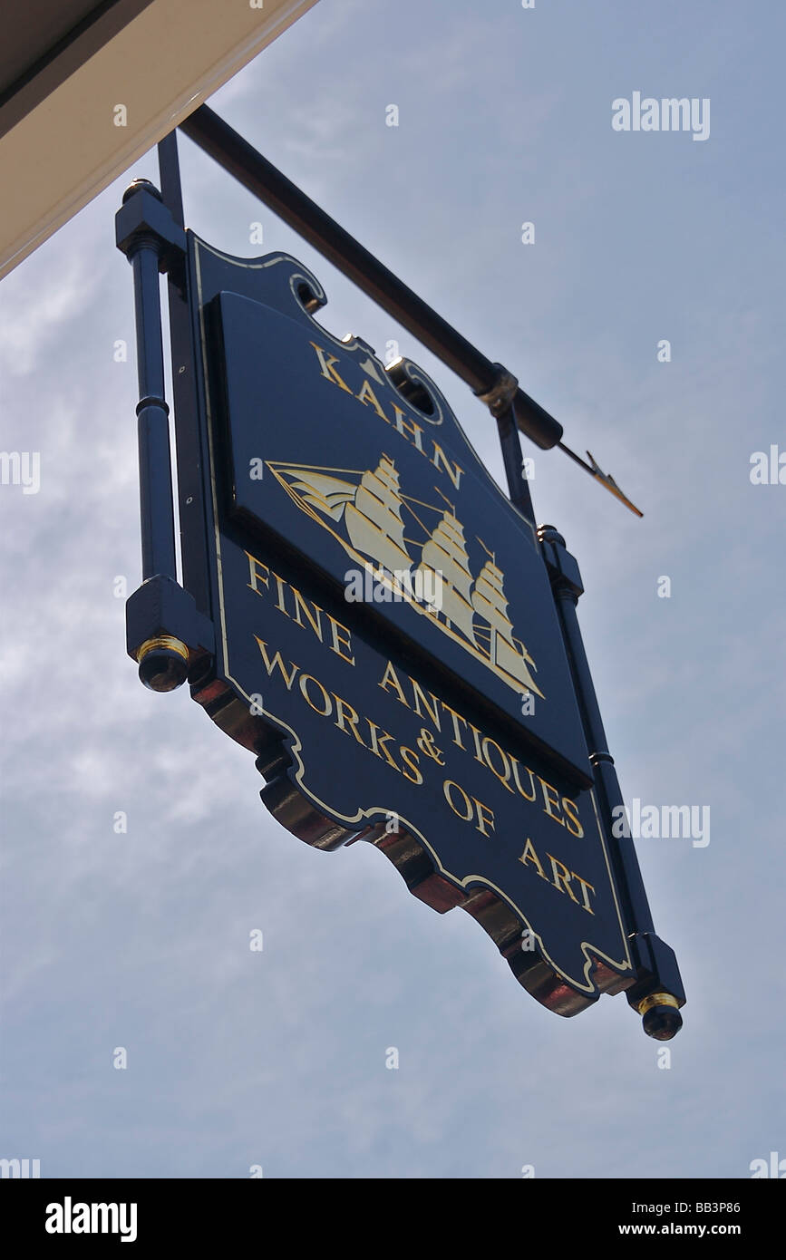 North America, USA, Massachusetts, Chatham. Sign on an antique and art ...