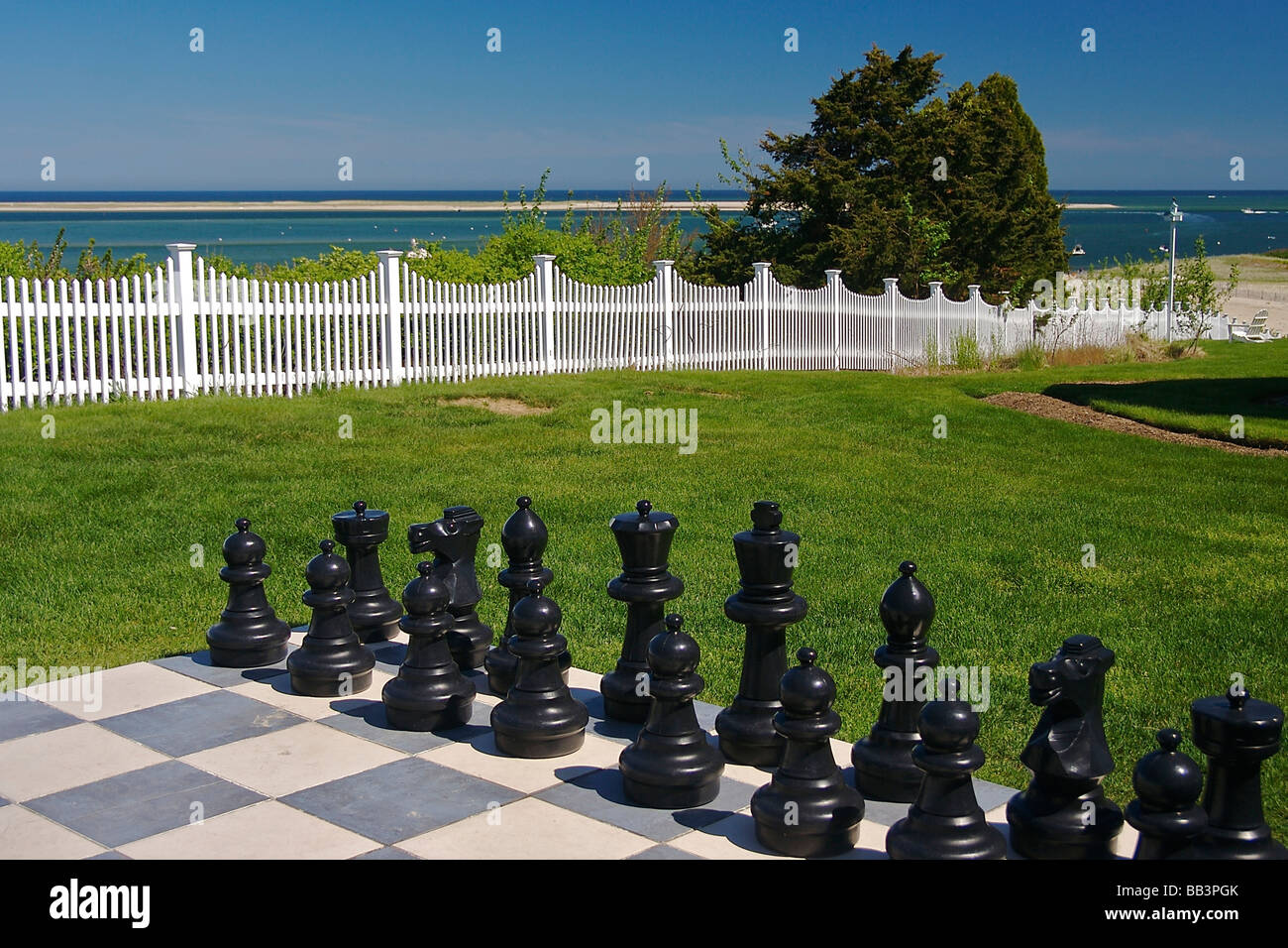 North America, USA, Massachusetts, Chatham. Giant chess set on the ...
