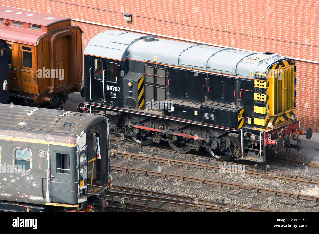 Ariel view of the Railway Station at Doncaster showing platforms, track ...