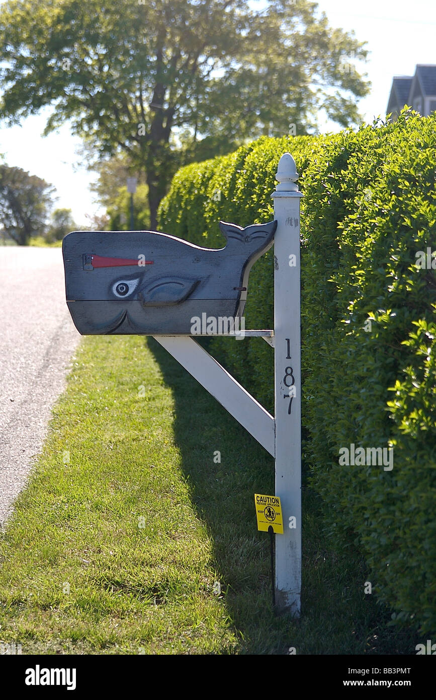 North America, USA, Massachusetts, Chatham. Whale-shaped mailbox Stock ...
