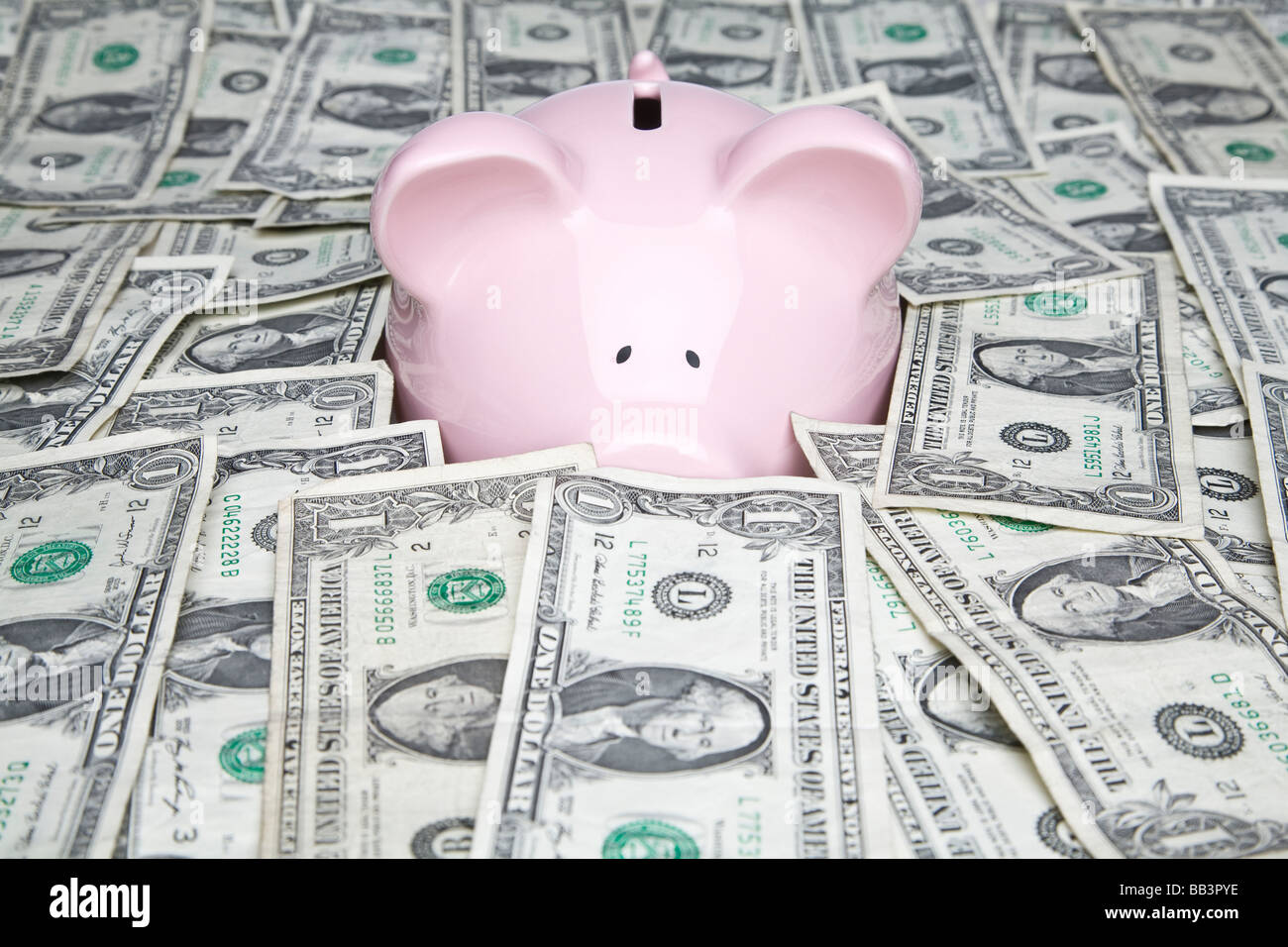 Dollar bills and piggy bank Stock Photo - Alamy