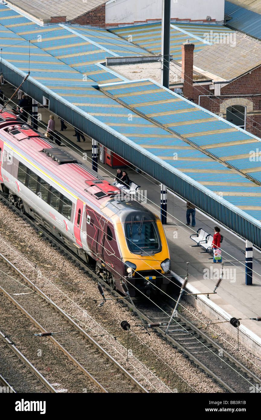 Ariel view of the Railway Station at Doncaster showing platforms, track ...
