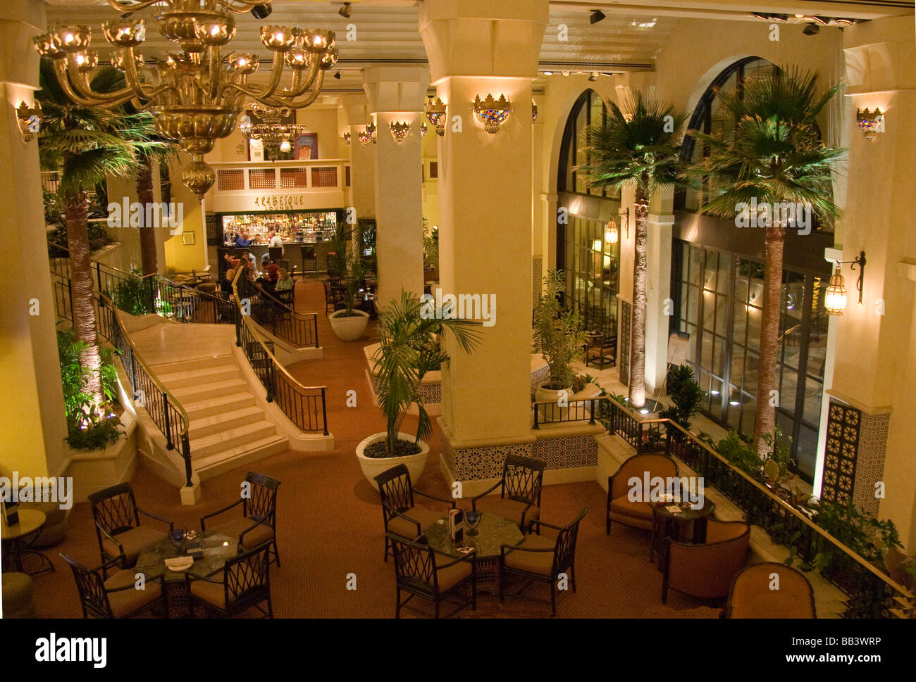 Arabesque Lobby Lounge at Loews Lake Las Vegas with tables and chairs ...