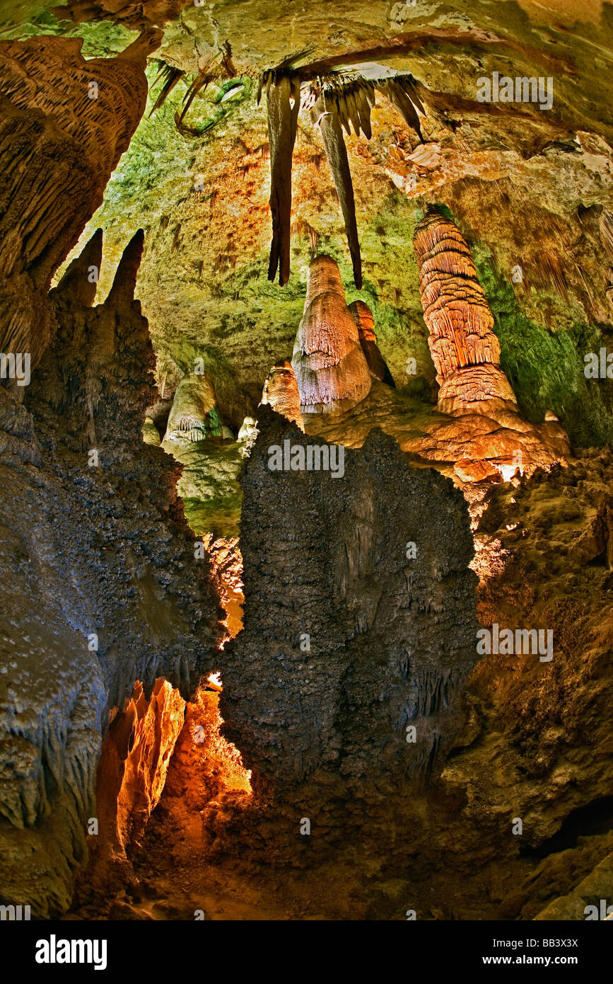 Stalagtites and stalagmites in the Hall of Giants; Big Room; Carlsbad ...