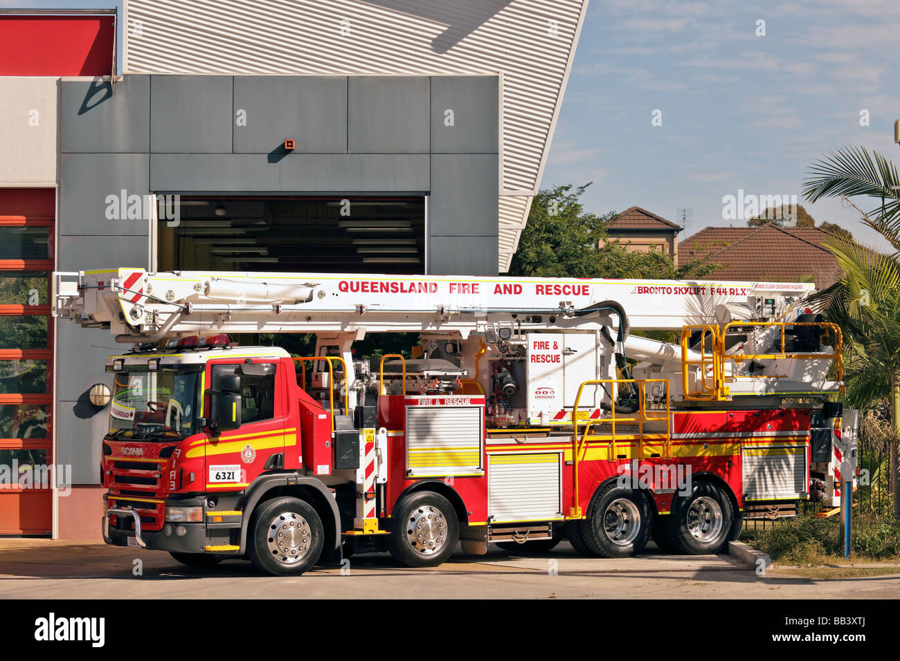 Emergency services vehicle for fire and rescue on site and leaving an ...