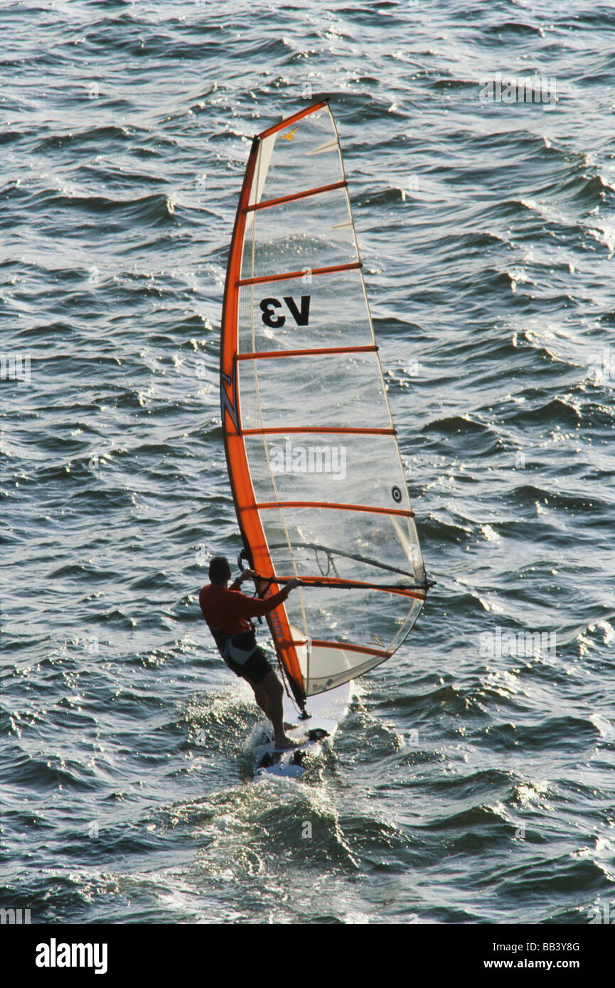 Windsurfing, Florida, overhead aerial view of windsurfer Stock Photo ...