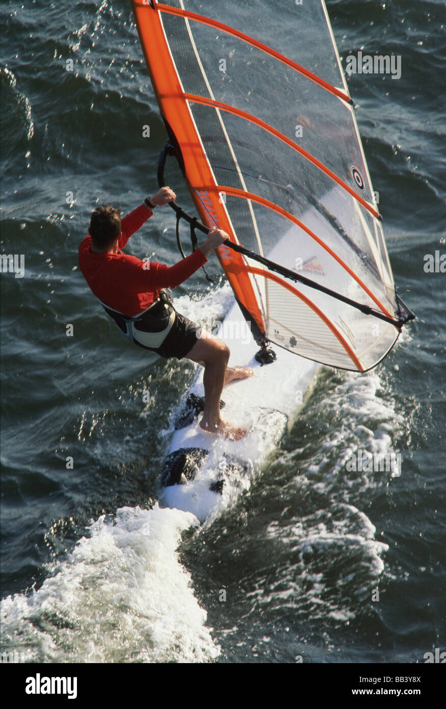 Windsurfing, Florida, overhead aerial view of windsurfer Stock Photo ...