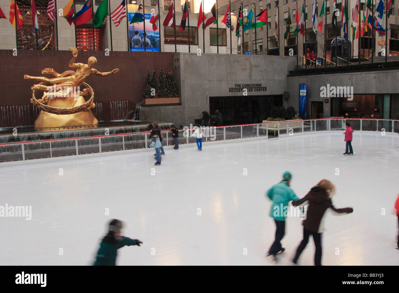 Rockefeller Center Ice Skating Rink, Manhattan, New York Stock Photo ...