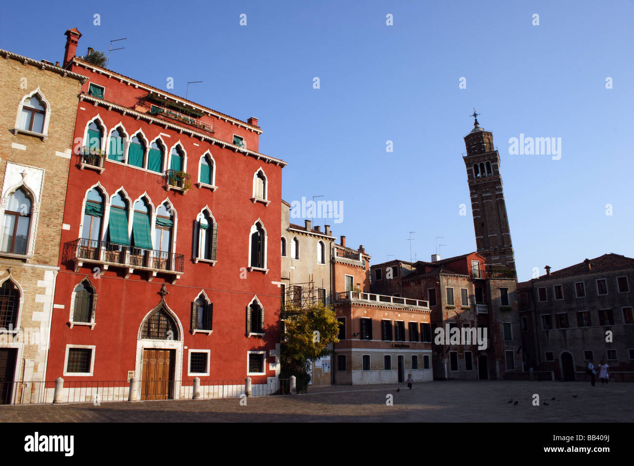 Venice: piazza., church & red building Stock Photo - Alamy